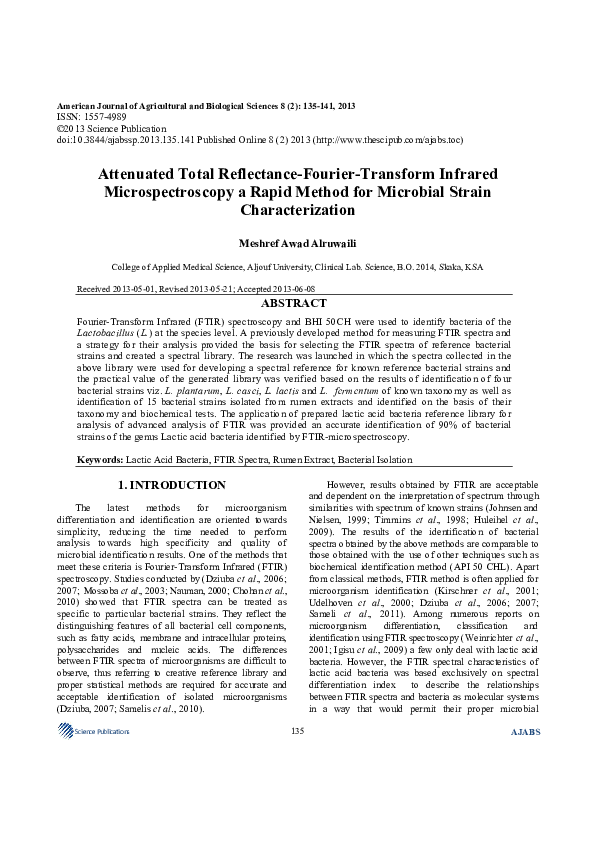 (PDF) Attenuated Total Reflectance-Fourier-Transform Infrared Microspectroscopy a Rapid Method ...