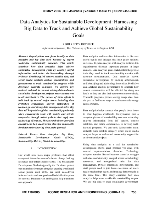 (PDF) Data Analytics for Sustainable Development: Harnessing Big Data ...