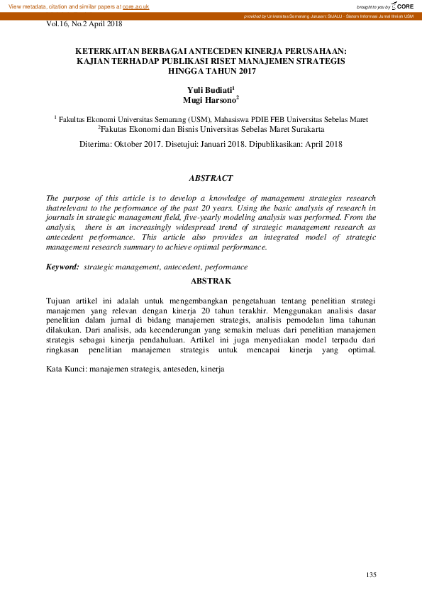 (PDF) Keterkaitan Berbagai Anteceden Kinerja Perusahaan: Kajian Terhadap Publikasi Riset ...