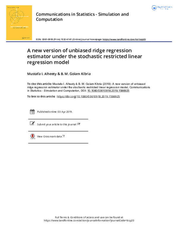 Pdf A New Version Of Unbiased Ridge Regression Estimator Under The