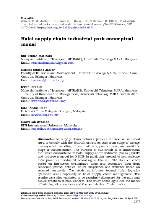 (PDF) Halal supply chain industrial park conceptual model