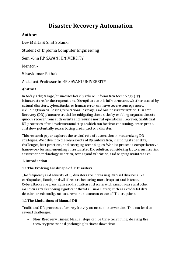 (PDF) Disaster Recovery Automation