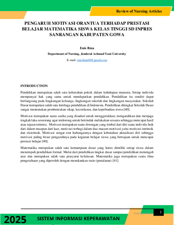 (PDF) Review of Nursing Articles PENGARUH MOTIVASI ORANTUA TERHADAP PRESTASI BELAJAR MATEMATIKA ...