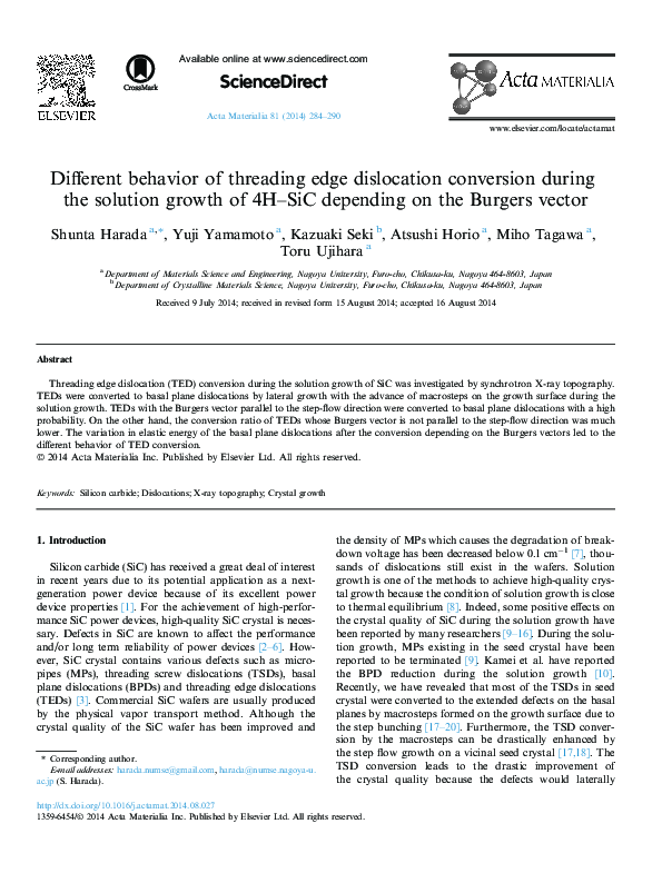 (PDF) Different behavior of threading edge dislocation conversion ...