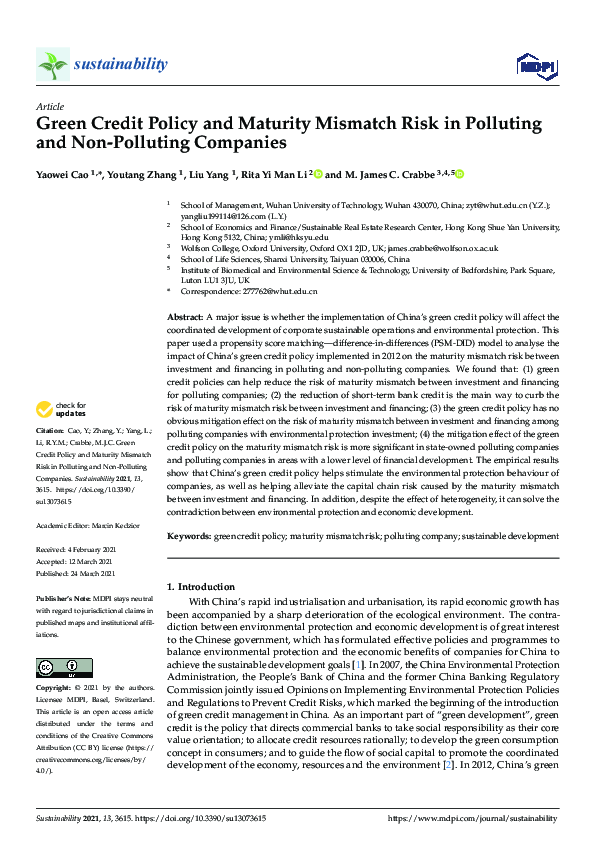 (PDF) Green Credit Policy and Maturity Mismatch Risk in Polluting and ...