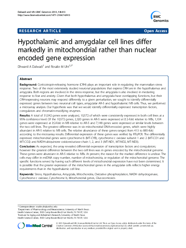 (PDF) Hypothalamic and amygdalar cell lines differ markedly in ...