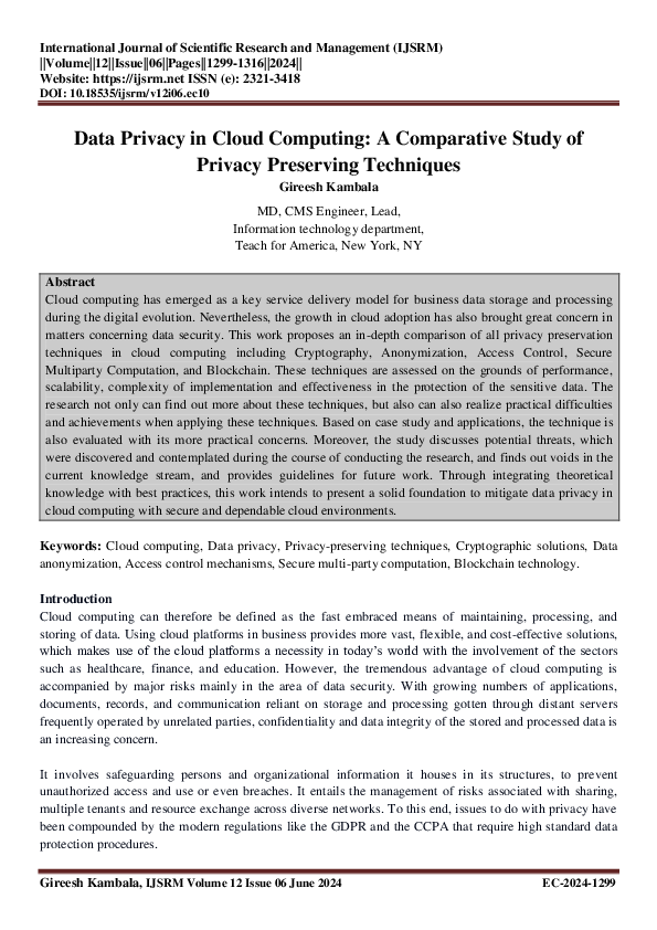 (PDF) Data privacy in cloud computing: A comparative study of privacy preserving techniques