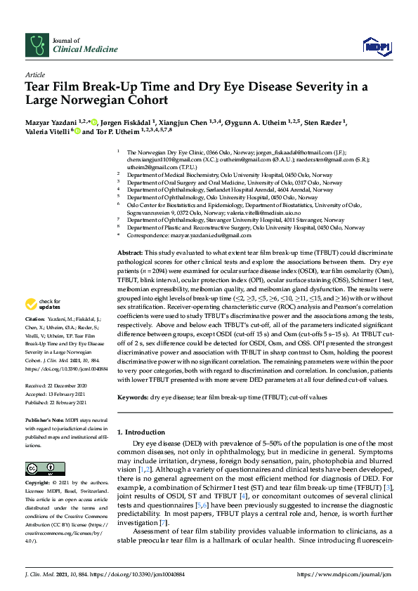 (PDF) Tear Film Break-Up Time and Dry Eye Disease Severity in a Large ...