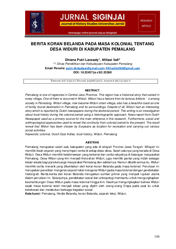 (PDF) BERITA KORAN BELANDA PADA MASA KOLONIAL TENTANG DESA WIDURI DI ...
