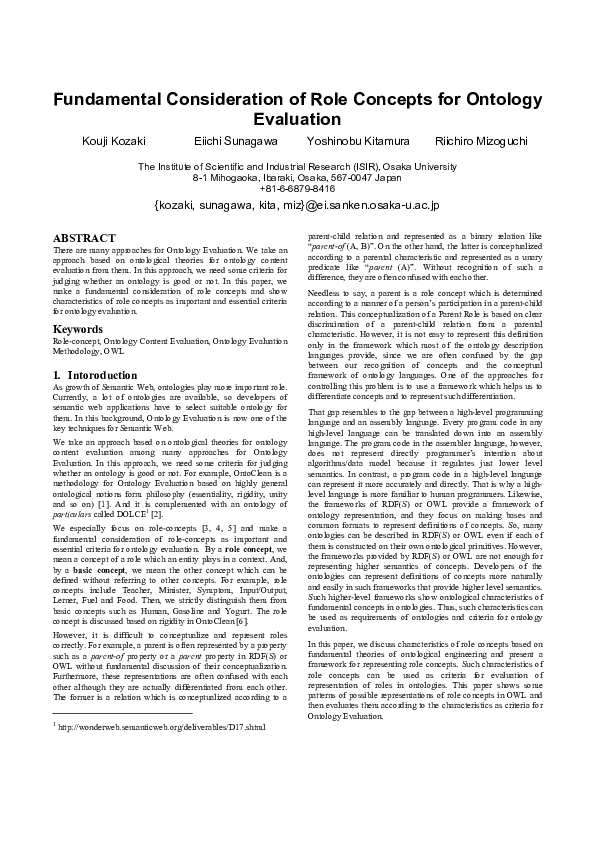 Fundamental Consideration of Role Concepts for Ontology Evaluation