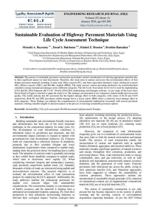 (PDF) Sustainable Evaluation of Highway Pavement Materials Using Life ...