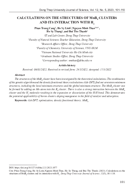 (PDF) Calculations on the structures of MnB 9 clusters and its ...