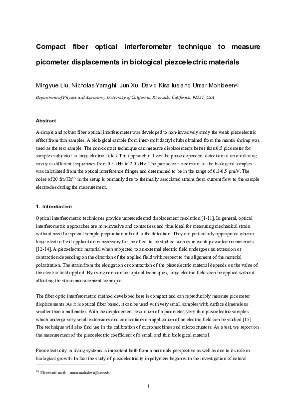 (PDF) Compact fiber optical interferometer technique to measure picometer displacements in ...