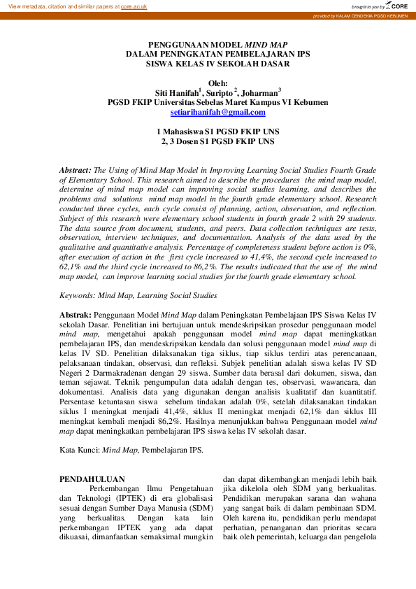 (PDF) Penggunaan Model Mind Map Dalam Peningkatan Pembelajaran Ips Siswa Kelas IV Sekolah Dasar
