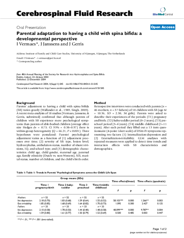 (PDF) Parental adaptation to having a child with spina bifida: a ...