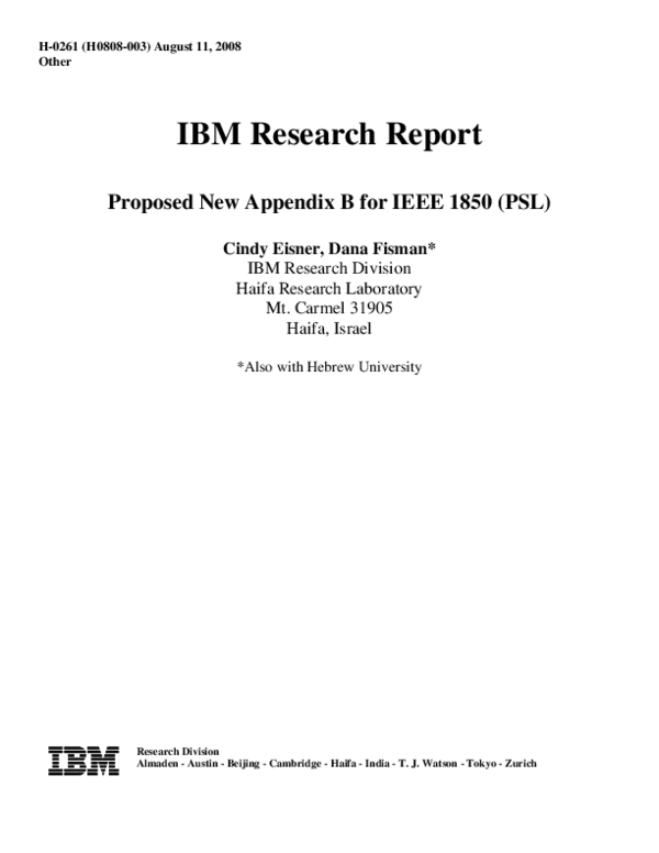 (PDF) IBM Research Report Proposed New Appendix B for IEEE 1850 (PSL)