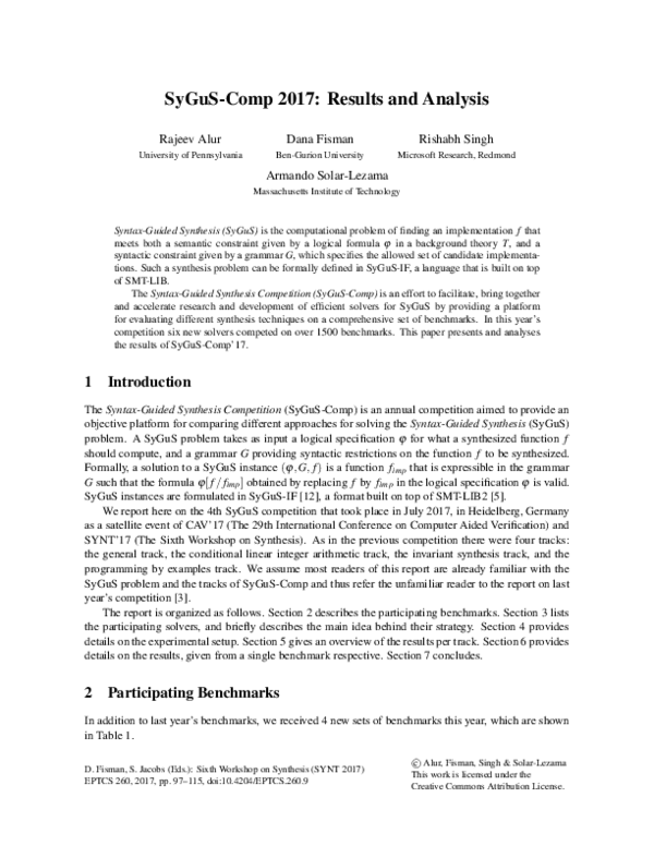 (PDF) SyGuS-Comp 2017: Results and Analysis