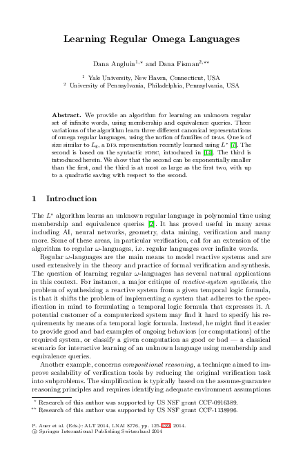 (PDF) Algorithm for Learning Omega Regular Languages