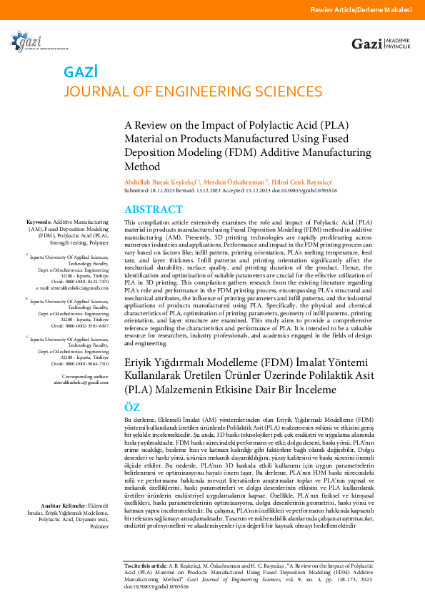 (PDF) A Review on the Impact of Polylactic Acid (PLA) Material on Products Manufactured Using ...