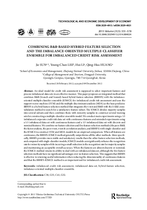 (PDF) Combining B&B-Based Hybrid Feature Selection and the Imbalance-Oriented Multiple ...