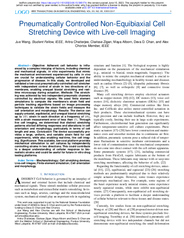 (PDF) Pneumatically Controlled Non-Equibiaxial Cell Stretching Device with Live-cell Imaging