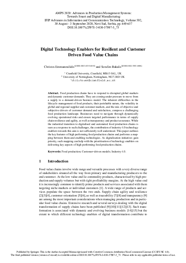 (PDF) Digital Technology Enablers for Resilient and Customer Driven ...