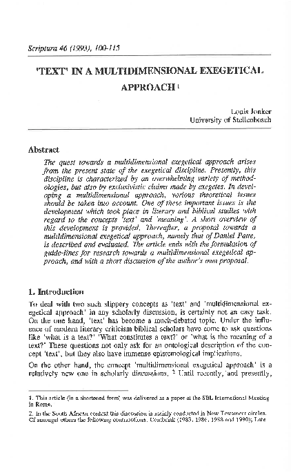 (PDF) ‘Text’ in a Multidimensional Exegetical Approach