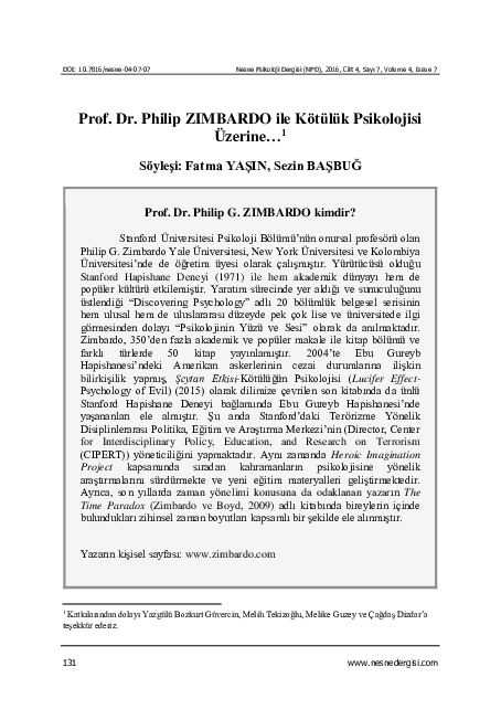 (PDF) The Interview with Dr. Philip ZIMBARDO over The Psychology of Evil