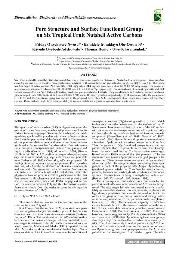 (PDF) Pore Structure and Surface Functional Groups on Six Tropical Fruit Nutshell Active Carbons