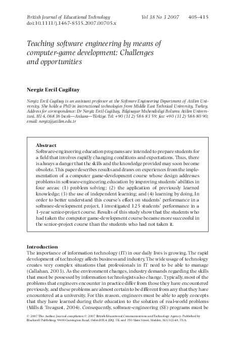 (PDF) Teaching software engineering by means of computer-game ...