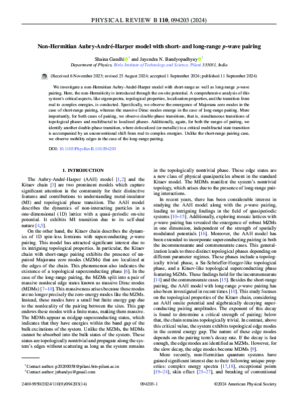 (PDF) Non-Hermitian Aubry-André-Harper model with short-and long-range p-wave pairing