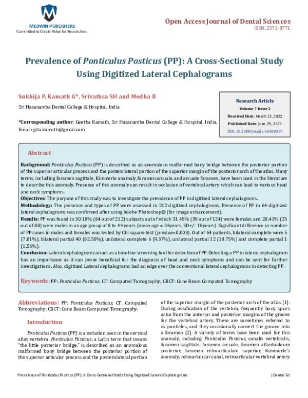 (PDF) Prevalence of Ponticulus Posticus (PP): A Cross-Sectional Study ...