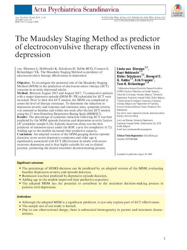(PDF) The Maudsley Staging Method as predictor of electroconvulsive ...