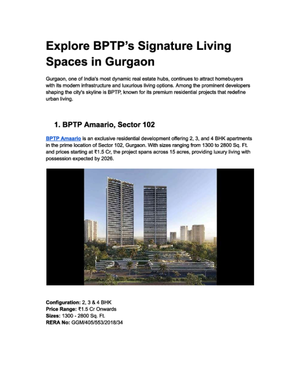 (PDF) Explore BPTP’s Signature Living Spaces in Gurgaon