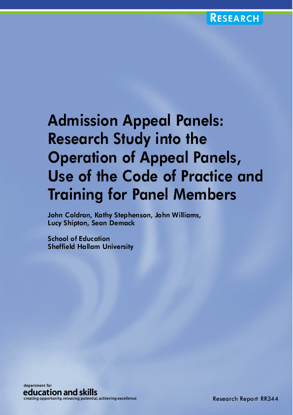 (PDF) Admission appeal panels: research study into the operation of ...