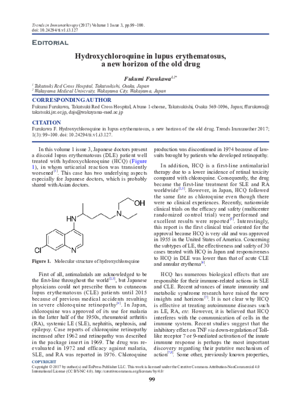 (PDF) Hydroxychloroquine in lupus erythematosus, a new horizon of the ...