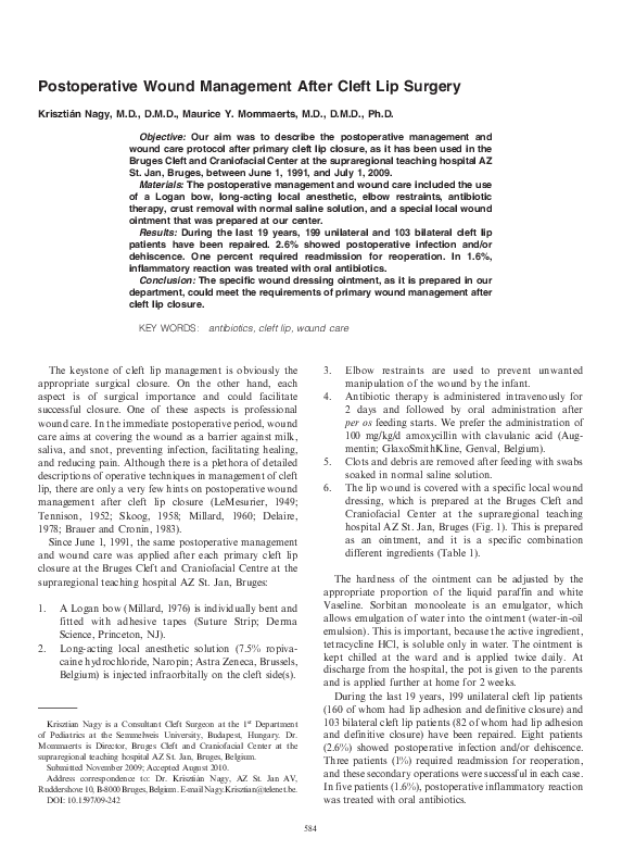 (PDF) Postoperative Wound Management after Cleft Lip Surgery