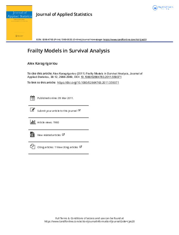 Pdf Frailty Models In Survival Analysis