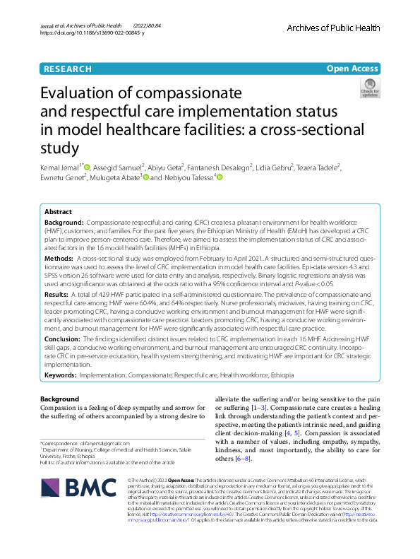 (PDF) Evaluation of compassionate and respectful care implementation ...