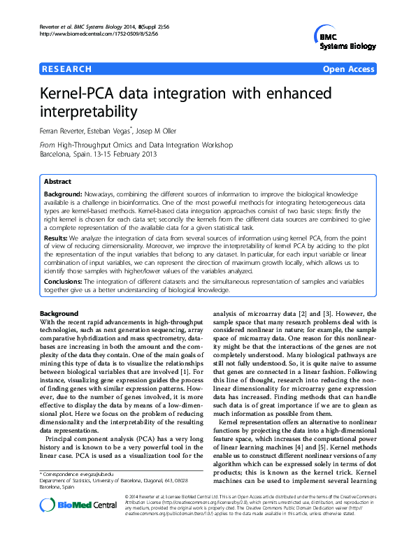 (PDF) Kernel-PCA data integration with enhanced interpretability
