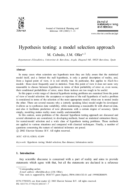 (PDF) Hypothesis testing: a model selection approach