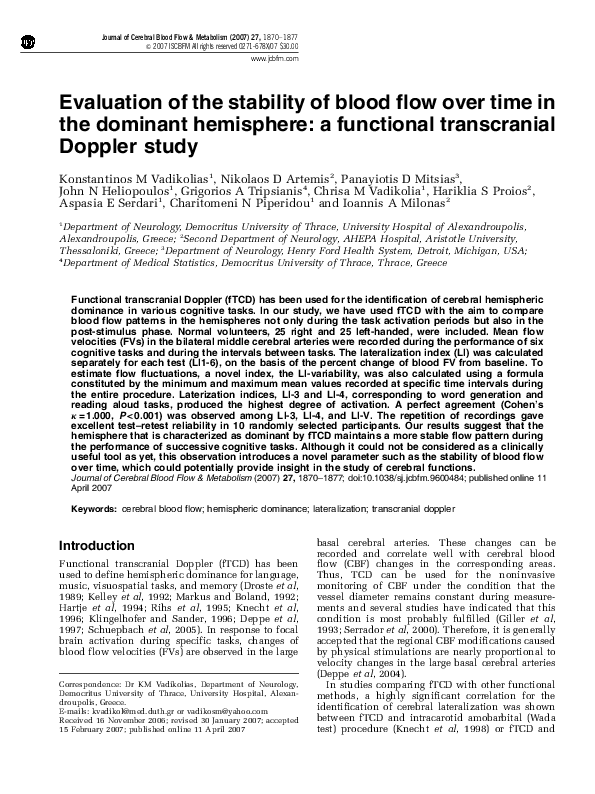 (PDF) Evaluation of the Stability of Blood Flow over Time in the ...