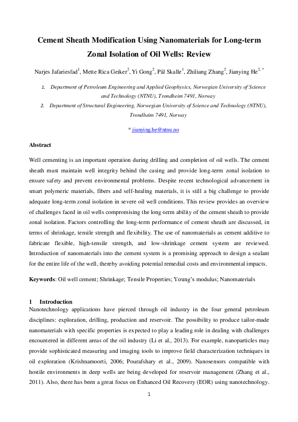(PDF) Cement sheath modification using nanomaterials for long-term ...