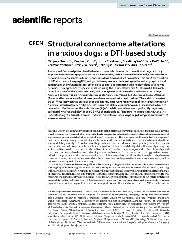 (PDF) Structural connectome alterations in anxious dogs: a DTI-based study