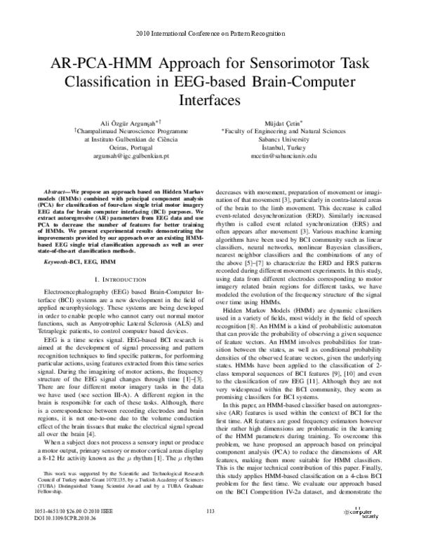 (PDF) AR-PCA-HMM Approach for Sensorimotor Task Classification in EEG-based Brain-Computer ...
