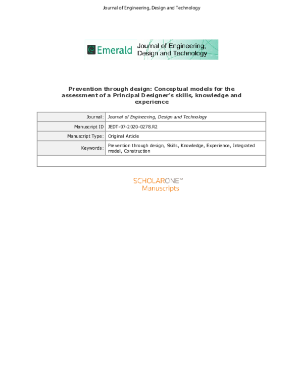 (PDF) Prevention through design: conceptual models for the assessment of a principal designer’s ...