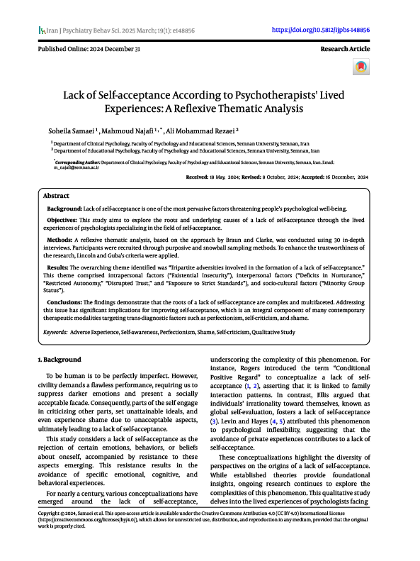 (PDF) Lack of Self-acceptance According to Psychotherapists' Lived ...