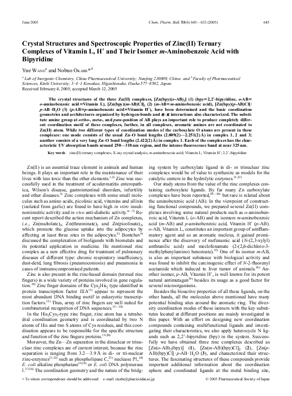 (PDF) Crystal Structures and Spectroscopic Properties of Zinc(II ...
