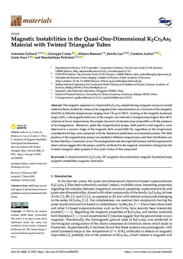 (PDF) Magnetic Instabilities in the Quasi-One-Dimensional K2Cr3As3 ...