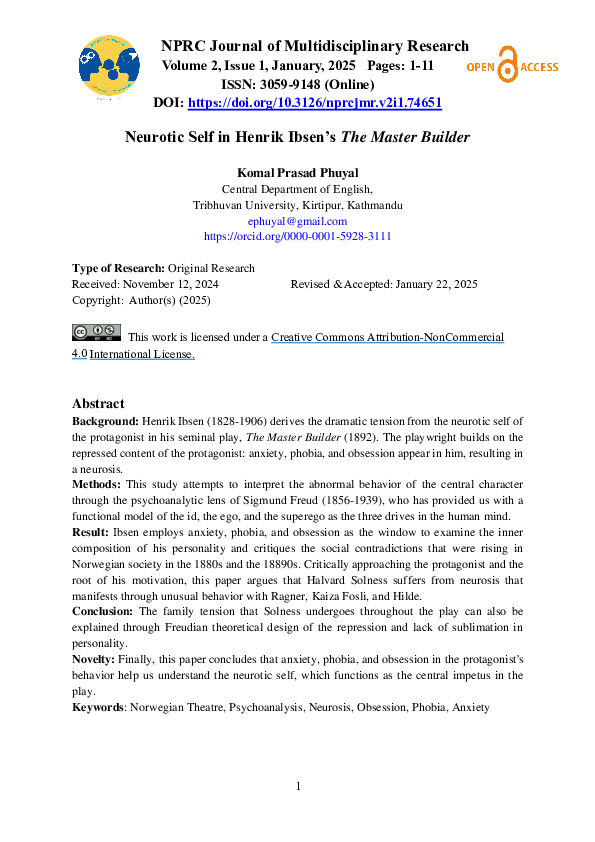 (PDF) Neurotic Self in Henrik Ibsen's The Master Builder